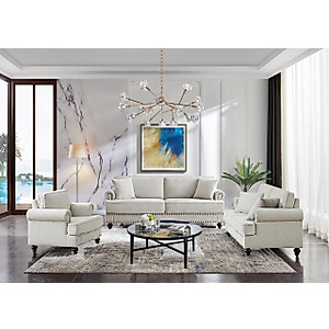 Asucoora Rolled Arm Chenille Upholstered Loveseat, 2-Seater Sofa Couch with Nailhead Trim and 2 Pillows Gray