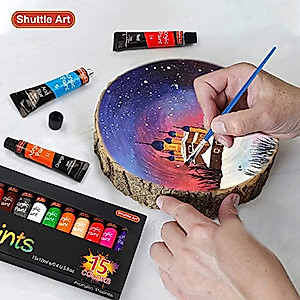 Shuttle Art Acrylic Paint Set, 15 x 12ml Tubes Artist Quality Non Toxic Rich Pigments Colors Perfect for Kids Adults Beginners Artists Painting on Canvas Wood Clay Fabric Ceramic Crafts