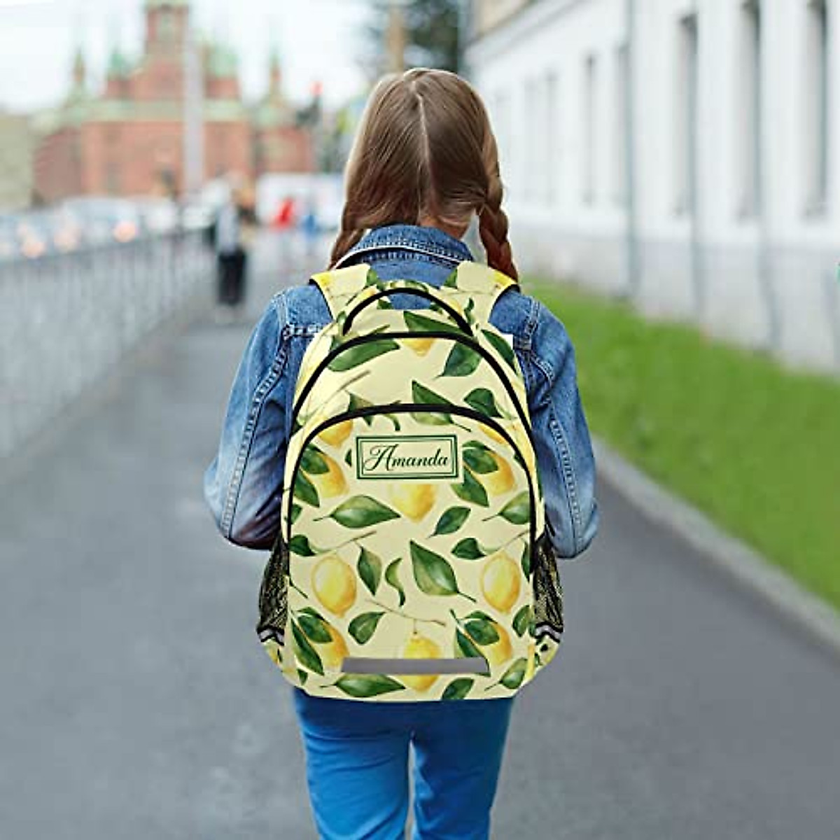 ALAZA Custom Lemon Backpack Personalized Your Name Text Bookbag Girls Kids School Book Bags 3rd 4th 5th Grade Laptop Casual Daypack Travel Shoulder Bag with Chest Strap