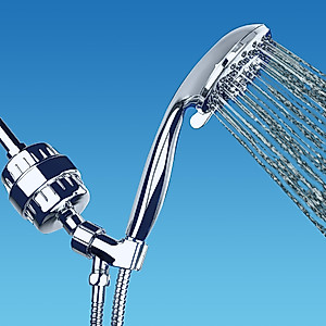 AquaBliss High Output Universal Shower Filter with Replaceable Multi-Stage Filter Cartridge – Transform Itching, Eczema & Acne into Glowing Hair, Nails & Skin Fast - Chrome (SF220)