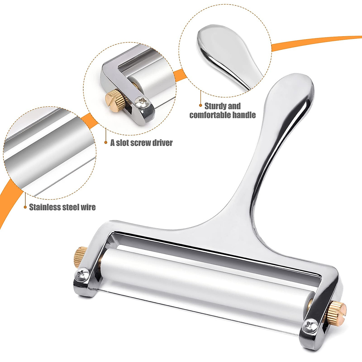 Sopito Cheese Slicer Stainless Steel Wire Cheese Slicer With 3 Extra Wires Great for Cheddar, Gruyere, Raclette, Mozzarella Cheese Block, Adjustable Thickness - Wire Cheese Slicer