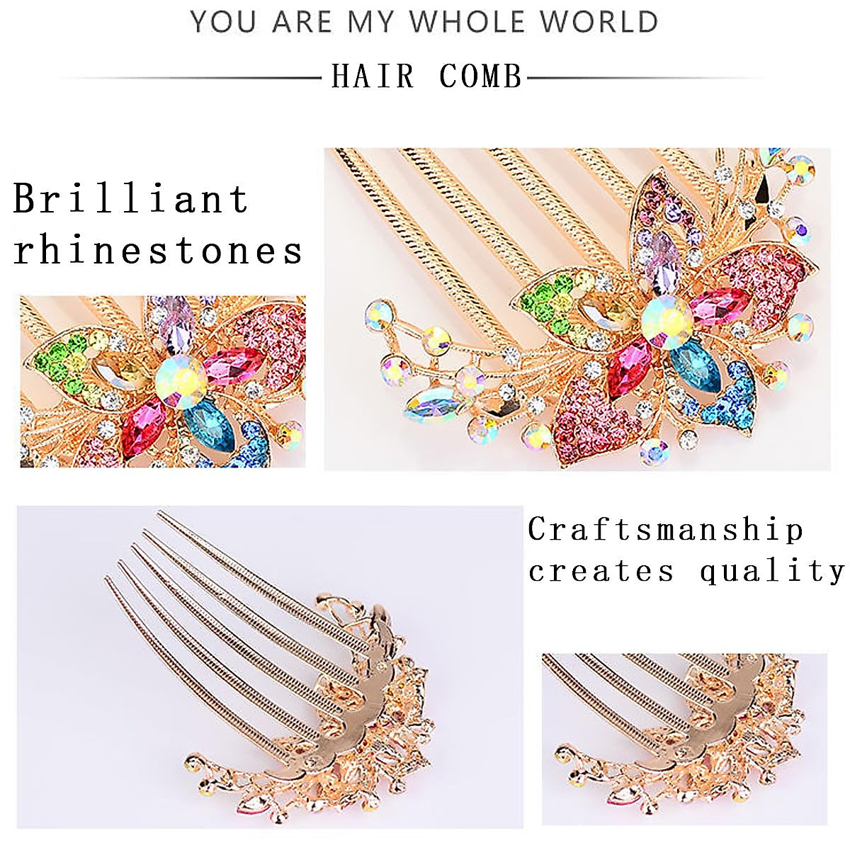 KuuGuu Flower Bridal Combs, Floral Side Combs Crystal Rhinestones Wedding Hair Accessories for Women, 4 PCS