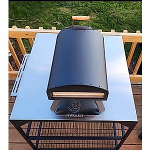 HWGckct Three-Shelf Movable Stainless Steel & Steel Outdoor Dining Cart Table Pizza Oven Protable Grill and Heavy Duty Grill Cart Outdoor Table