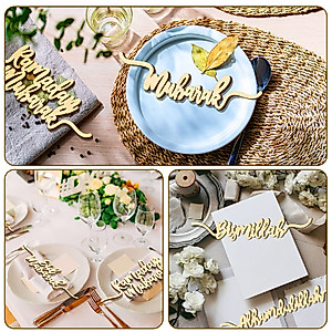 12 Pcs Ramadan Mubarak Wood Cutouts Ramadan Plate Sign Ramadan Kareem Wooden Word Cutouts Eid Mubarak Decorations for Islamic Muslim Home Table Plate Decoration (Vivid Style)