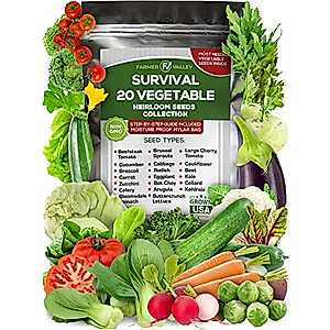 20 Heirloom Vegetable Seeds for Planting - 100% Non GMO - Most Popular Garden Vegetable Seeds Variety Pack - Cucumber, Carrot, Broccoli, Radish, Kale, Zucchini, Cabbage, Beet, Arugula, Celery and More