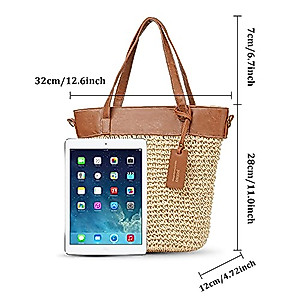 Straw Handbag for Women, JOSEKO Weaving Shoulder Bag Outdoor Casual Cross Body Bag Top Handle Satchel Off White 12.60''L x 7.87''W x 11.02''H