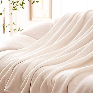 Bertte Fleece Throw Blanket Super Soft Cozy Warm Lightweight Throw for Sofa Couch Luxury Decorative Velvet Pattern Bed Blanket, 50"x60", Ivory White