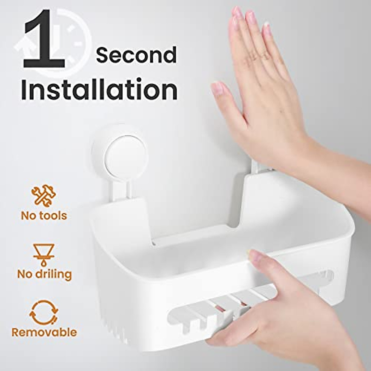 2 Sets Shower Caddy Suction Cup with Soap Dish and Toothbrush Holder One Second Installation No Drilling Suction Shower Shelf Removable Suction Shower Organizer for Bathroom Kitchen