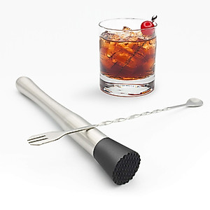 LNYFOUG 10 Inch Stainless Steel Cocktail Muddler and Mixing Spoon Ideal Home Bar Bartender’s Tool Sets for Mojito and Other Fruit Drinks
