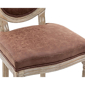 Kmax Farmhouse Dining Room Chairs, French Distressed Bedroom Chairs with Round Back, Brown Wood Legs Elegant Tufted Kitchen Chairs, Set of 2, Gray