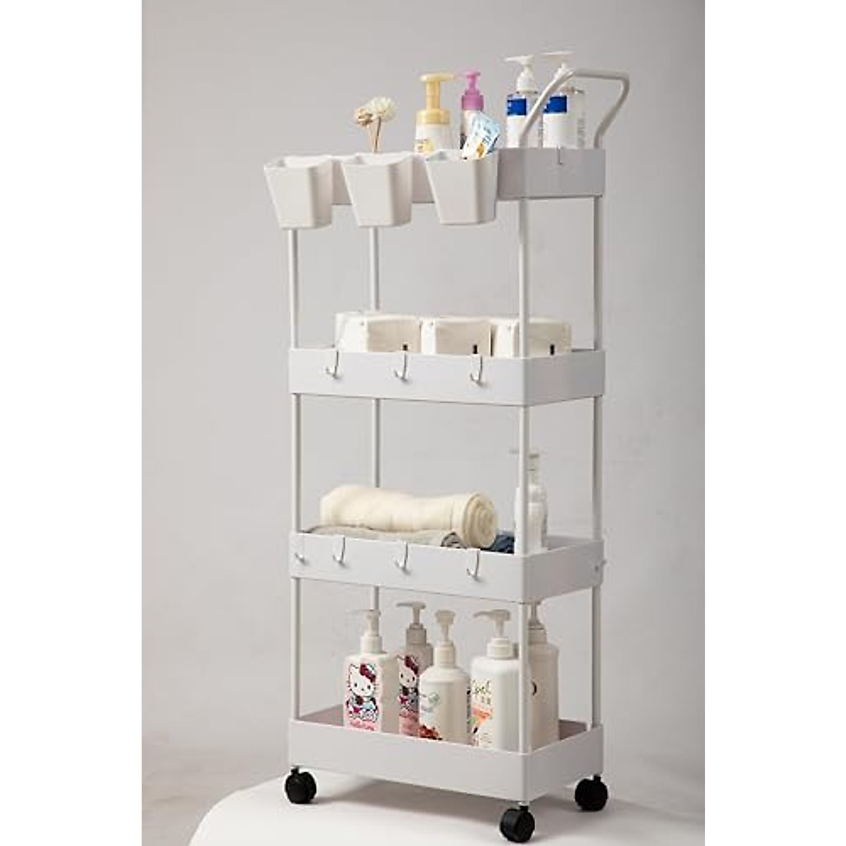 danpinera 4 Tier Slim Rolling Storage Cart for Kitchen, Office, Bedroom (White)