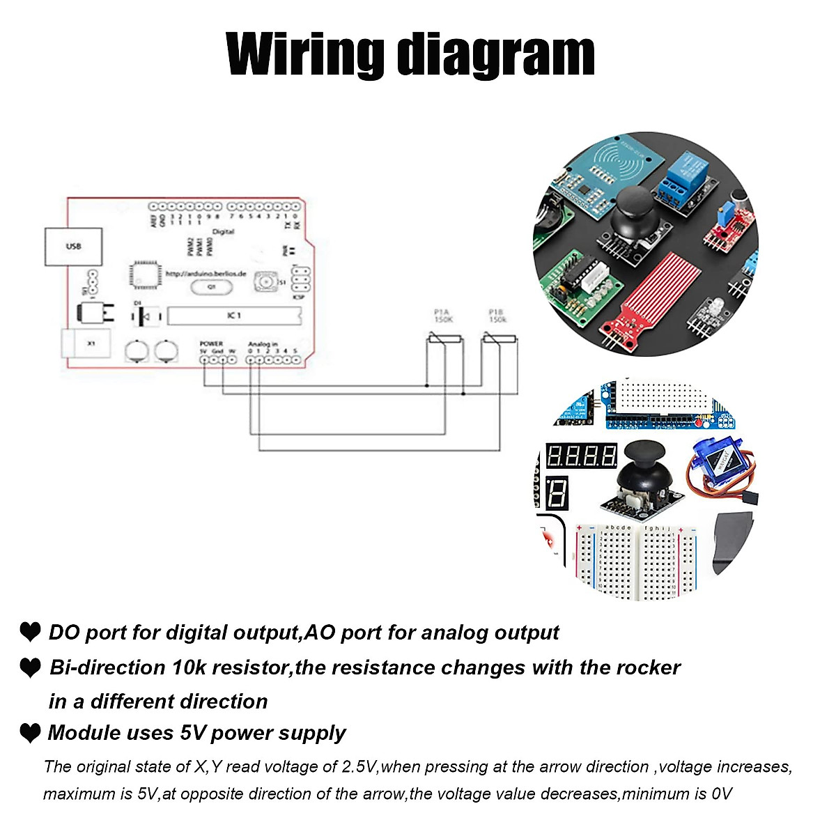 Diitao 8PCS Joystick Breakout Module,Game Controller Replacement Joystick Analog Thumb Stick,XY Dual-axis Joystick Breakout Module with 60pin 20cm Multicolored Breadboard Jumper Wires Kit