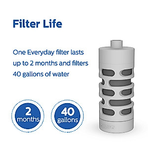 Philips Water GoZero Everyday Bottle Activated Carbon Fiber Filter to Transform Tap Water into Fresher, tastier Water Instantly, Grey, 40 gallons (AWP285/37) Grey