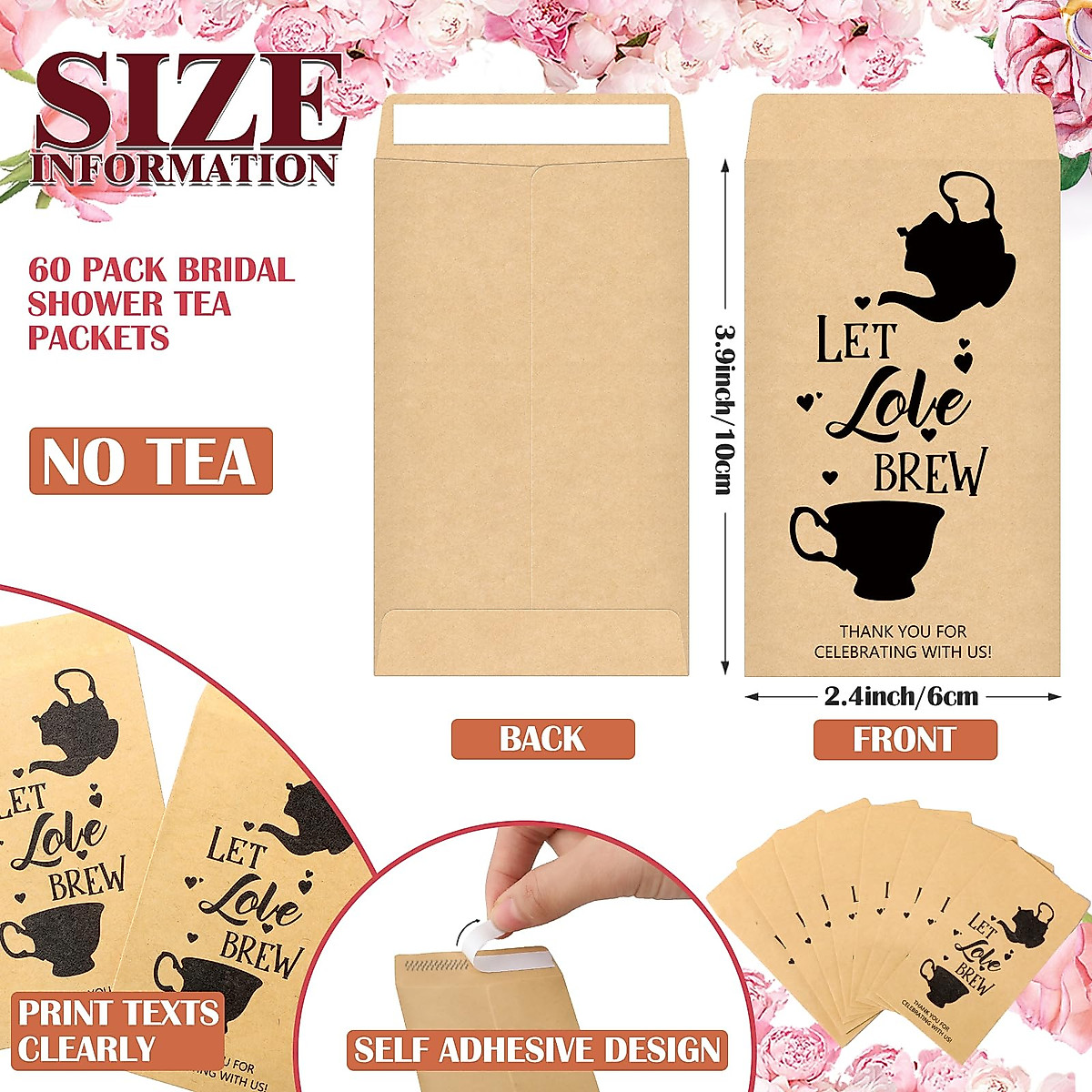 ReliThick 30 Sets Wedding Tea Party Favors for Guests Tea Bags Let Love Brew Tea Packets Self Adhesive Kraft Paper Envelopes Thank You Card Organza Bag for Bridal Shower Party Favors, No Tea(30 Sets)