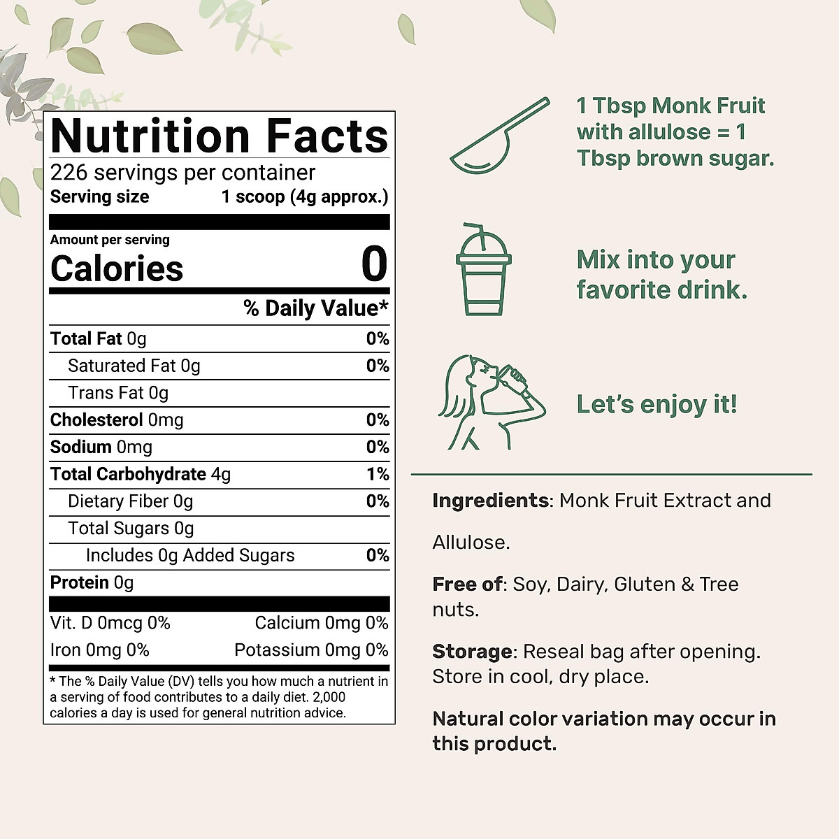 Micro Ingredients Golden Monk Fruit Sweetener Allulose, 2 lbs | No Erythritol, No Aftertaste, 1:1 Brown Sugar Substitute | Zero Calorie, Great for Drinks, Coffee, Tea, Cookies | Keto, Vegan, Non-GMO