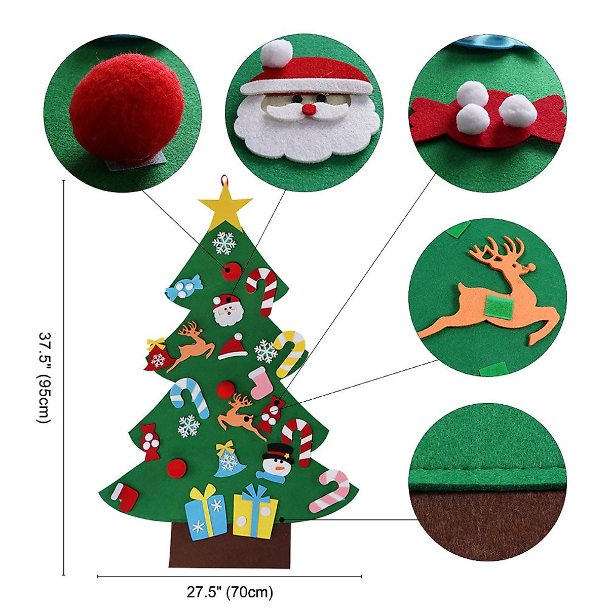 AerWo DIY Felt Christmas Tree Set + 26pcs Detachable Ornaments, Kids Wall Hanging Xmas Gifts for Christmas Decorations