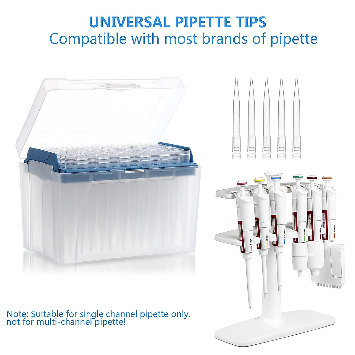 Pipette Tips Universal Non-Filter Pipettor Tips 1000ul with Box DNase/RNase Free 96 Tips/Rack Pk x 10 Racks (960 Tips)