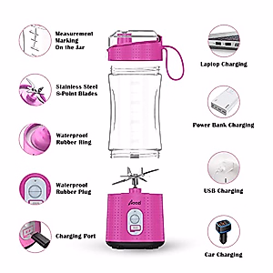 Personal Size Blender Smoothies and Shakes, Aoozi Portable Blenders, Mini Blender USB Rechargeable, Handheld Blender Sports,Travel and Home (Rasberry)