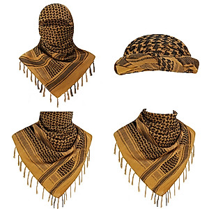 Explore Land Cotton Shemagh Keffiyeh Tactical Desert Scarf Neck Head Wrap with Tassel for Men Women (Coyote Brown, one size)