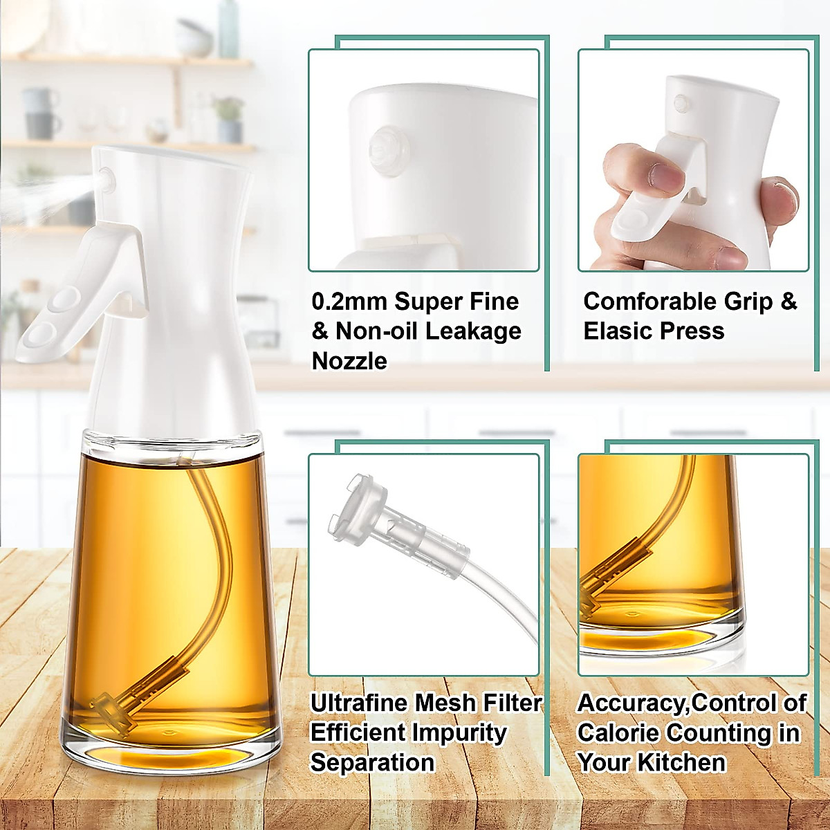 Lallisa 4 Pcs Oil Sprayer for Cooking 180 ml Glass Olive Mister Oil Dispenser Bottle for Kitchen Vinegar Spritzer for Air Fryer Gadgets Making Baking Frying Bbq Salad Accessories