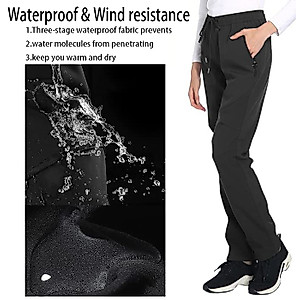 Apotemis Womens Snow Ski Pants Waterproof Windproof Fleece Lined Warm Hiking Insulated Pants Black M