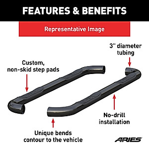 ARIES 203016 3-Inch Round Black Steel Nerf Bars, No-Drill, Select Ford F-150