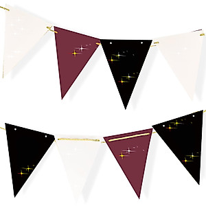 Graduation Party Decorations Maroon Black 2024/Burgundy Black Graduation Decorations/Maroon Birthday Party Decorations Bridal Shower/Burgundy Black Triangle Banners 2pcs