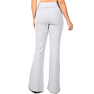 KOGMO Womens Premium Cotton Flared Fold Over Yoga Pants Exercise Pants (S-3X)-L-Heather_Grey