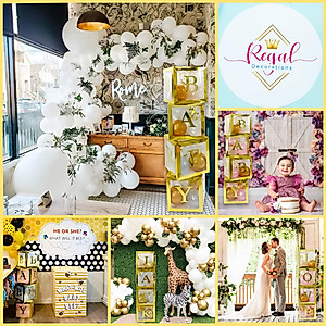 82 PCS Gold Neutral Baby Shower Decorations for Boy or Girl - Jumbo Transparent Baby Block Balloon Boxes, BABY, A - Z Letters DYI Gold White Pink Blue Balloons | Gender Reveal Party Supplies Birthday