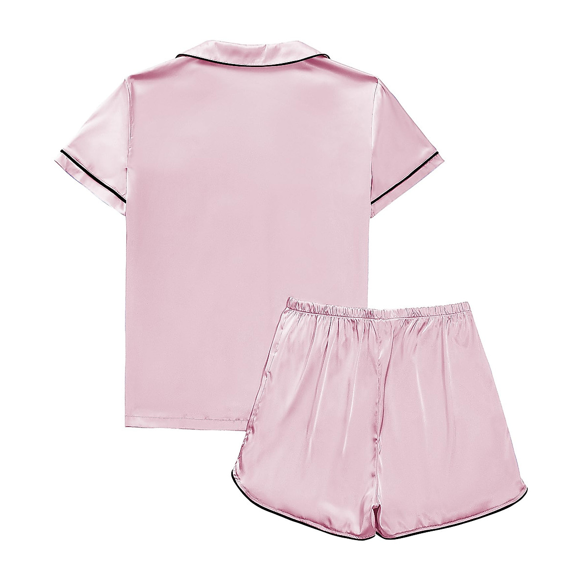 Rooscier Women's Satin Pajamas Set V Neck Short Sleeve Shirt With Shorts Sleepwear Light Pink Small