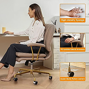 LEAGOO PU-Padded Office Desk Chair, 130° Tiltable Mid-Back Ergonomic Chair Computer Chair, Swivel Executive Office Chair, Home Office Desk Chairs with Upholstered Armrest & Thickened Cushion
