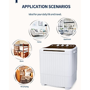 TABU Portable Washing Machine, 2 in 1 Washer Machine, Twin Tub Washing and Spining Combo Machine, 16.5LBS Portable Washer for Apartment, Dorms, RVs, Camping and More, White&Brown