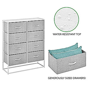 mDesign Wide Modern 8-Drawer Dresser Storage Unit, Sturdy Steel Frame, Wood Top, Easy-Pull Wood Handles/Fabric Bins, Organizer for Bedroom, Hallway, Entryway, Closet, Margo Collection, Gray