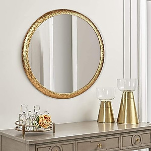 Varsoul 30 * 30in Antique Gold Decorative Metal Framed Round Wall Mirror，Decorative Accent Wall Mirrors Modern for Living Room, Entryway, Foyer, Hallway, Bedroom