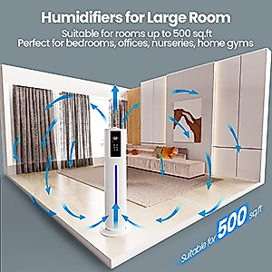 Humidifiers for Bedroom Large Room Home, 8L Top Fill Cool Mist Humidifiers for Baby and Plants, 360°Rotation Nozzles, Essential Oil Diffuser, Customized Humidity, Sleep Mode (White)