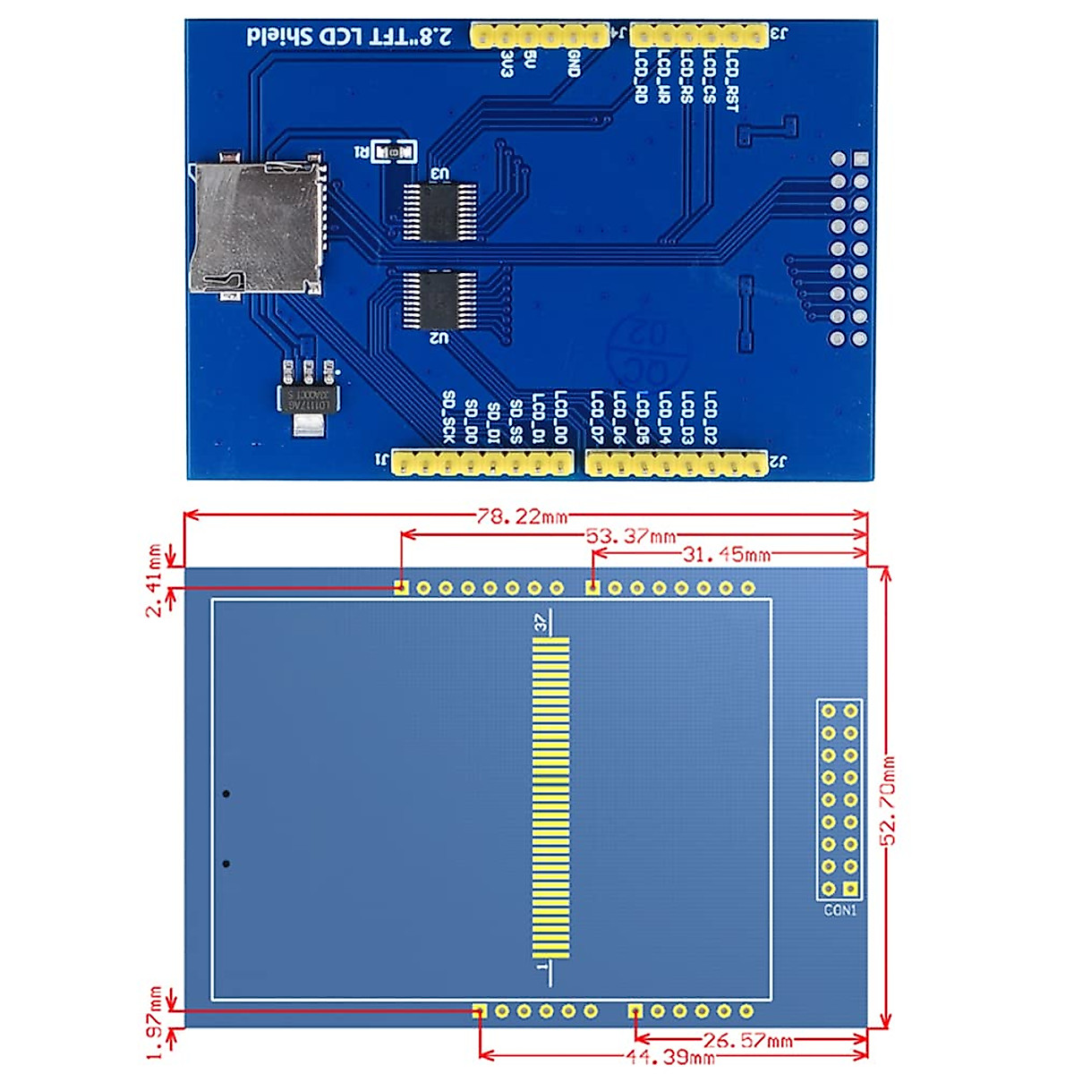 DIYmalls 2.8" TFT LCD Display Module 5V/3.3V ILI9341 Resistive Touchscreen 320x240 8-bit Parallel Interface w/SD Card Slot for Arduino U NO Mega-2560