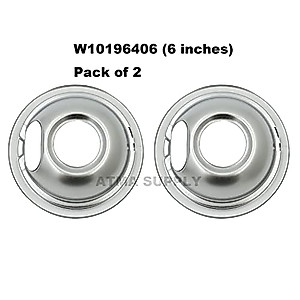 W10196405 and W10196406 Chrome Oil Drip Pans Replacement Set Compatible with Whirlpool Electric Range- Includes 2 6-Inch and 2 8-Inch Pans, 4 Pack, Silver