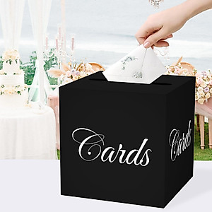 Black and Silver Card Box for Party, 8.7" White Gift Card Box Money for Wedding, Graduation, Birthday, Baby Shower, Retirement, Anniversary, Bridal Shower, Raffle Ticket, Cards Receiving Box