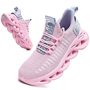 Jakcuz Slip on Sneakers for Women Running Athletic Sports Fitness Cushioning Tennis Shoes Pink Blue Shoes Women Gym Shoes Size 10.5