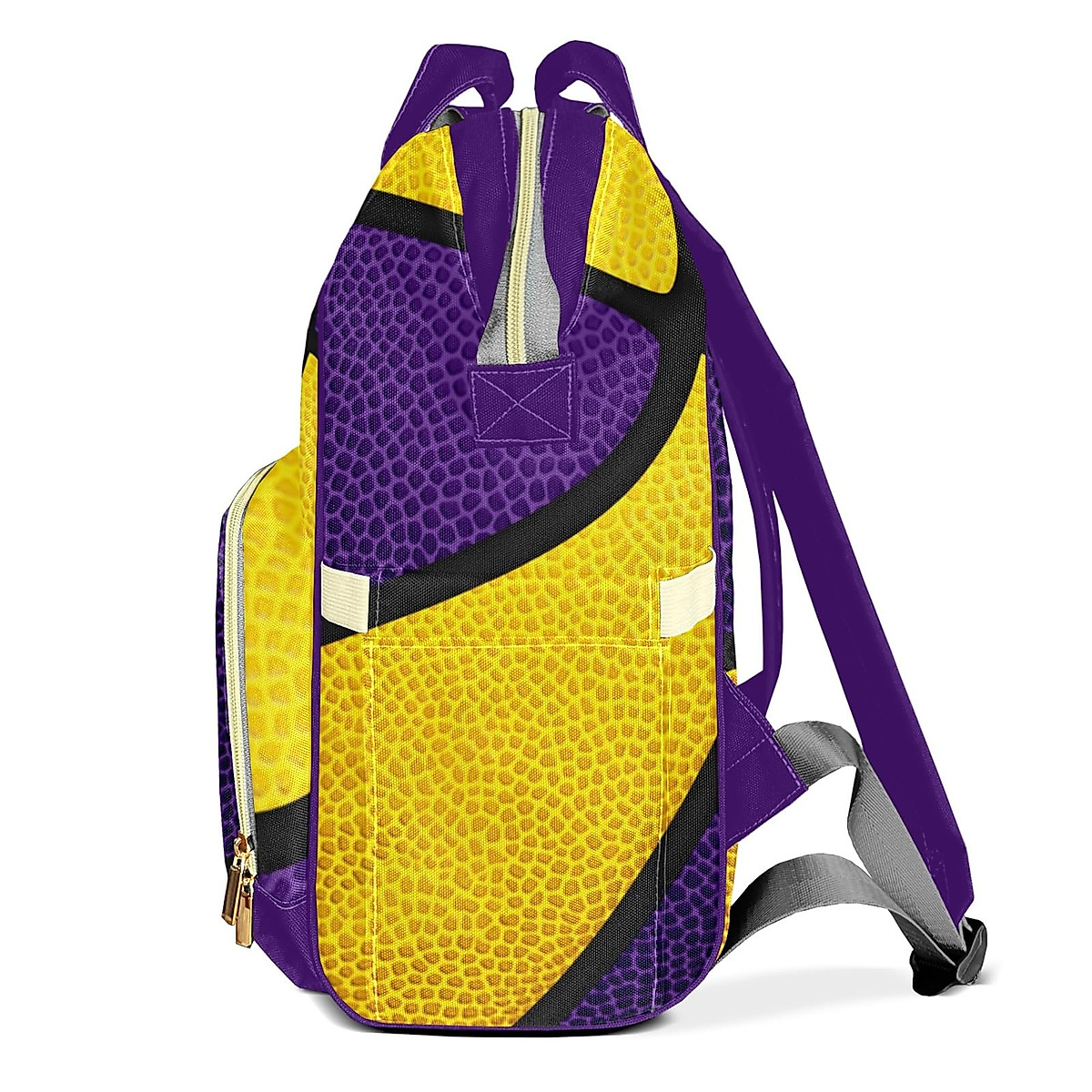Anneunique Personalized Purple Yellow Basketball Print Tote Bag Backpacks Custom with Text Mommy Bag Gift for Boy Girl