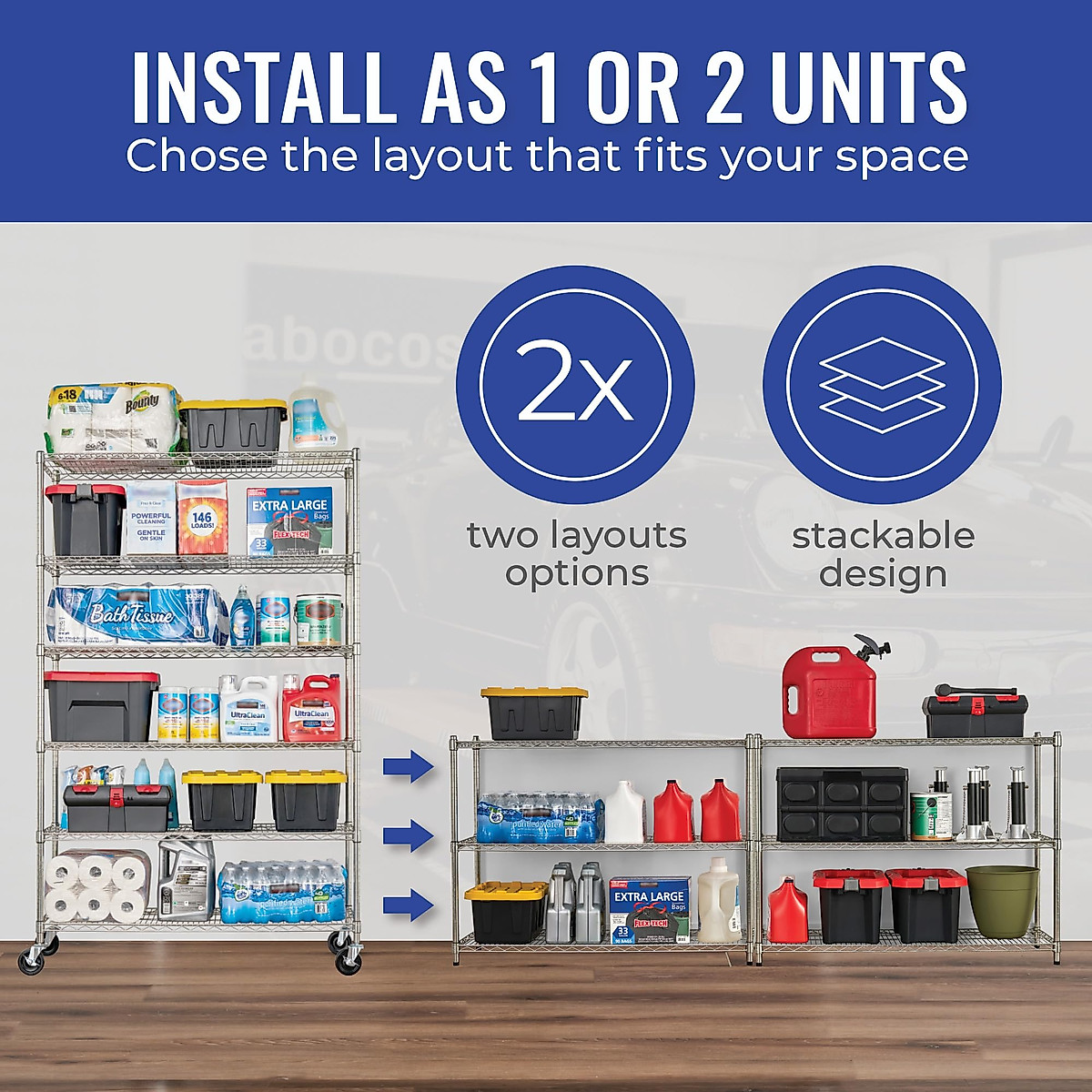 SafeRacks - NSF Certified Storage Shelves, Zinc, Heavy Duty Steel Wire Unit with Wheels and Adjustable Feet, Garage or Bakers Rack, Kitchen, Pantry Shelf - (18"x60"x72" 4-Tier) (Silver)