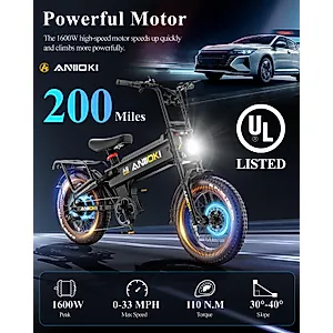 ANIIOKI eBike,A8 PRO MAX Electric Bike,48/52V 60Ah Electric Commuting Bike,200Miles Long Range, Peak 1400/1600W Power Ebike, Electric Bicycle for Adults