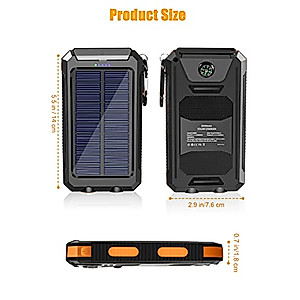 Suscell Solar Charger,20000mAh Solar Power Bank,Waterproof Portable Charger with Dual 5V USB Port/LED Flashlight Compatible with All Smartphone External Battery Pack Perfect for Outdoor/Camping/Trip