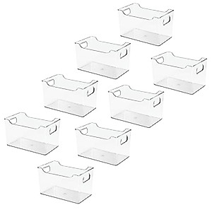 mDesign Deep Plastic Office Storage Bins with Handles for Organization in Filing Cabinet, Closet, or Desk Drawers, Organizer for Notes, Pens, Pencils, and Staples - Ligne Collection - 8 Pack - Clear