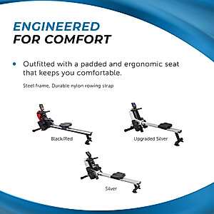 Stamina Magnetic Rower 1110 - Rower Machine with Smart Workout App - Rowing Machine with Magnetic Resistance for Home Gym Fitness - Up to 250 lbs Weight Capacity - Silver