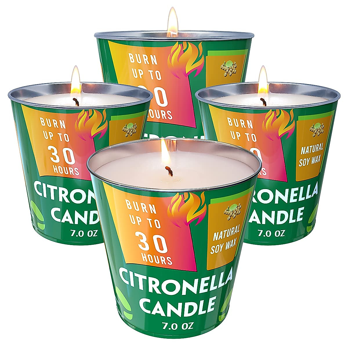 Patio Citronella Candles Outdoor, 4 Packs Natural Soy Wax Fly Off Candles for Summer Porch Home Outside Camping Picnic,120 Hours Burn