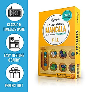 Regal Games - Wooden Mancala Board Game Set - Portable Foldable Wooden Board, 48 Glass Mancala Stones, and Mancala Instructions - for Large Groups, Parties, Travel, Family Events, Adults, and Kids