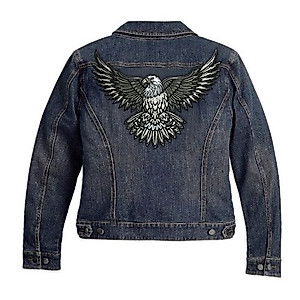 VEGASBEE® American Bald Eagle US National Symbol Biker Jacket Vest Large Embroidered Iron-ON Patch 12" USA (Gray-White)