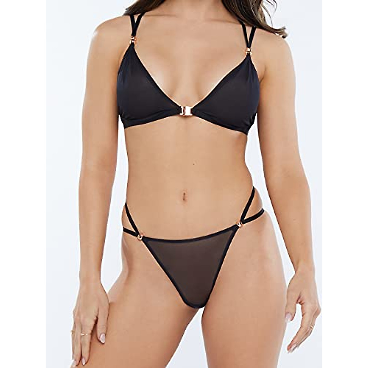 Savage X Fenty, Women's, Gathered Mesh Strappy Bikini, Caviar, XS