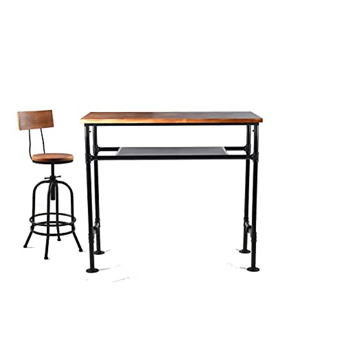 Diwhy 5 Piece Bar Table and Barstool Set Industrial Rectangular Pipe Dining Pub Bar Table and Kitchen Counter Height Adjustable Stool with Backrest Black (1 Table + 4 Chairs)